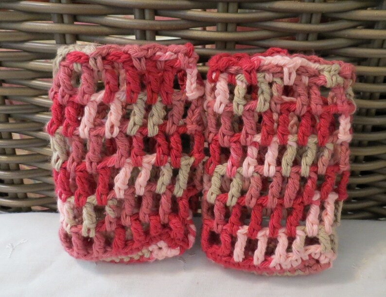 Soap Savers, Crocheted Cotton Soap Sacks, Pink Hues and Beige, Set of ...