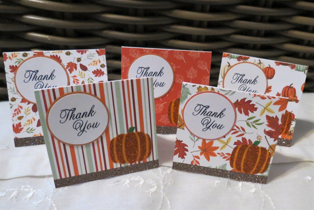 Fall Themed Mini Thank You Cards With Pumpkins Handmade Set of 50 - Etsy