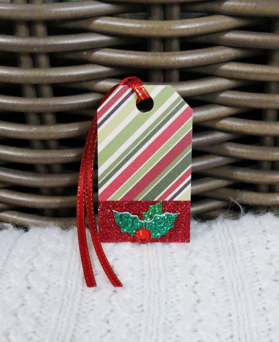 Red and Green Stripes Christmas Gift Tags With Holly Handmade - Etsy
