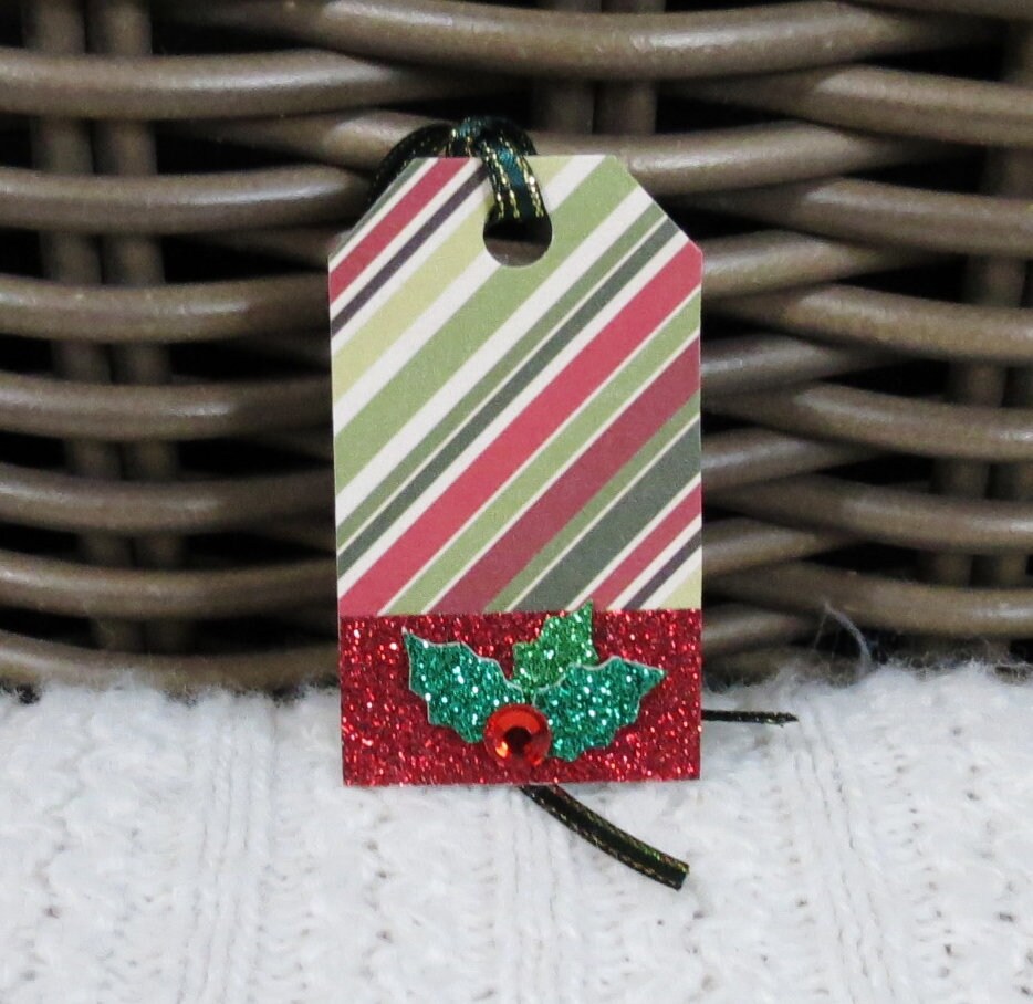 Red and Green Stripes Christmas Gift Tags With Holly Handmade - Etsy