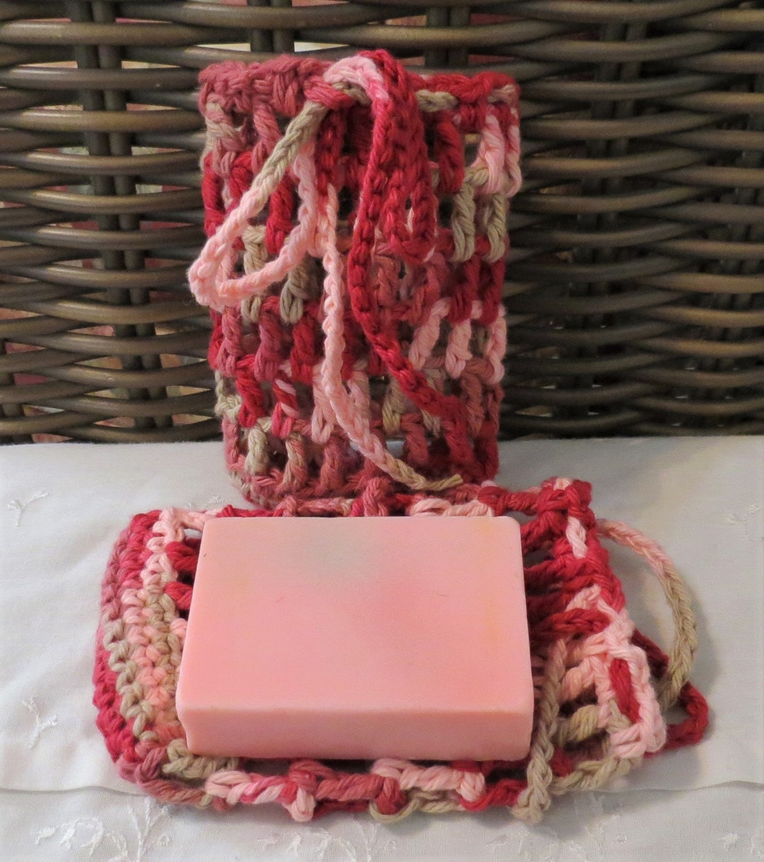 Soap Savers, Crocheted Cotton Soap Sacks, Pink Hues and Beige, Set of ...