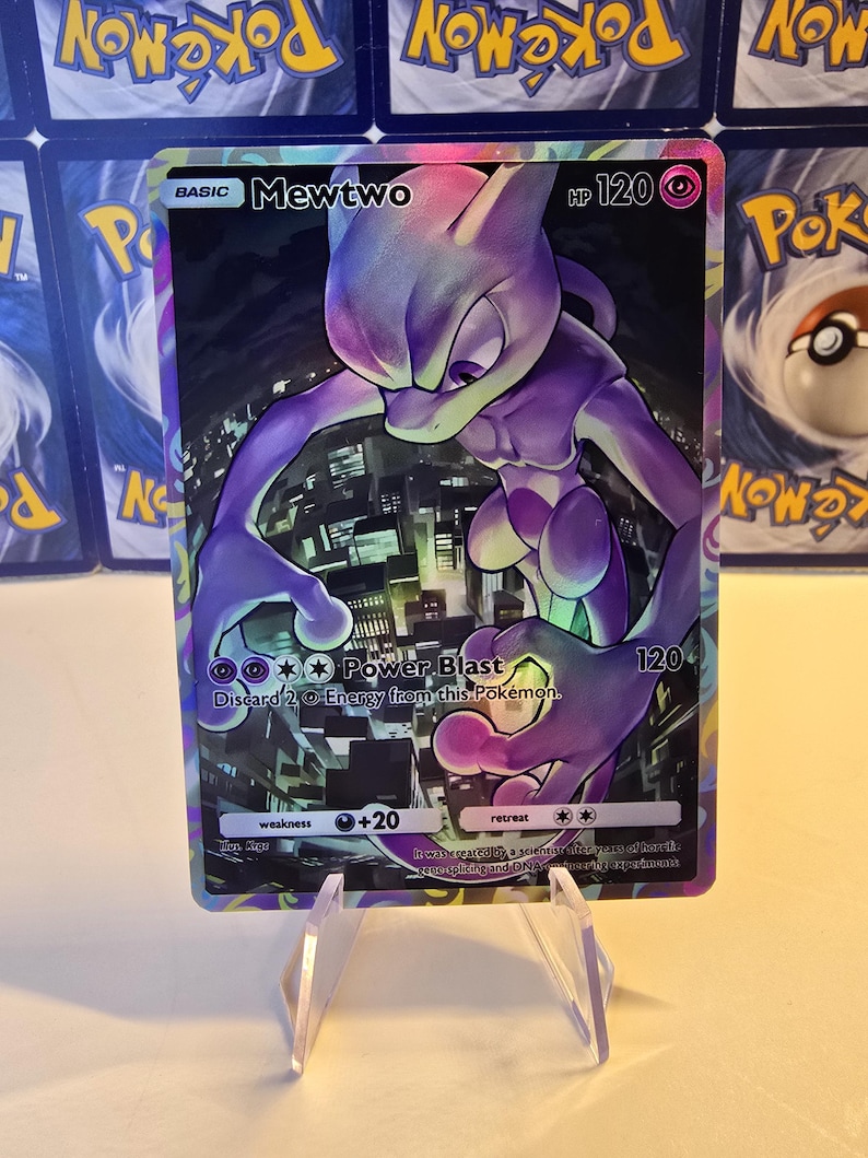 Holographic Mewtwo Pokemon TCG Proxy Card, Full Art Replica, Drop Down ...