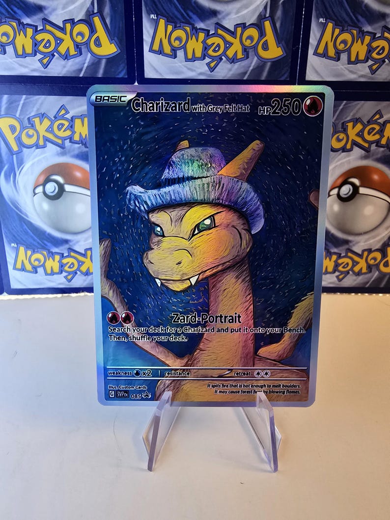 Charizard With Grey Felt Hat - Pokemon TCG High Quality Replica Card ...