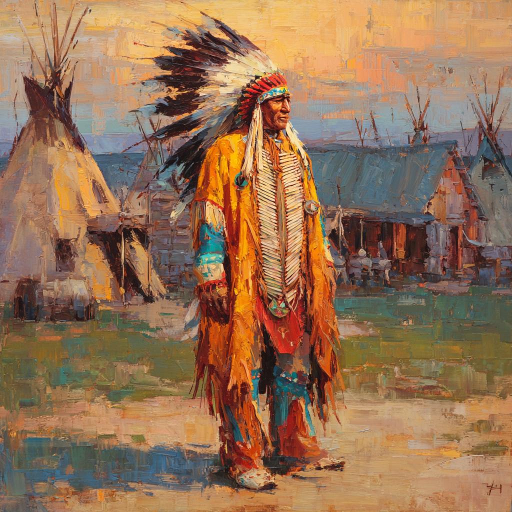 Native American Chief Oil Painting | Western Art on Canvas- 34x34 ...