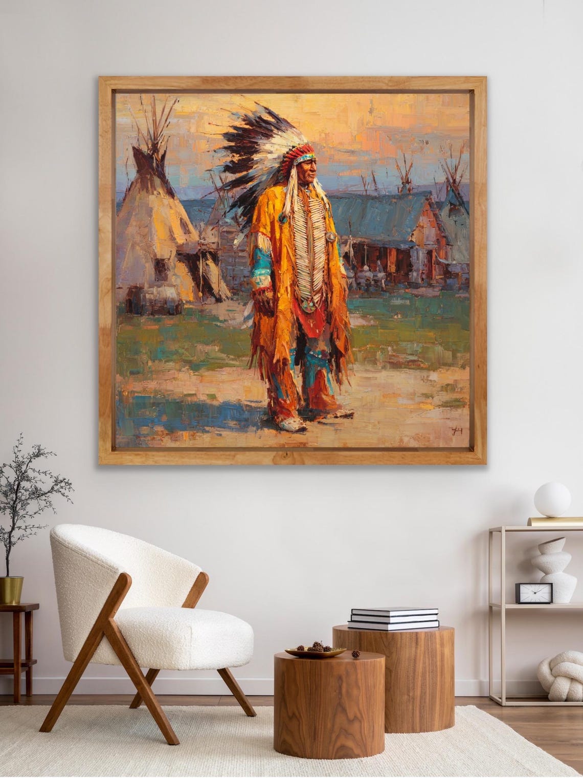 Native American Chief Oil Painting | Western Art on Canvas- 34x34 ...