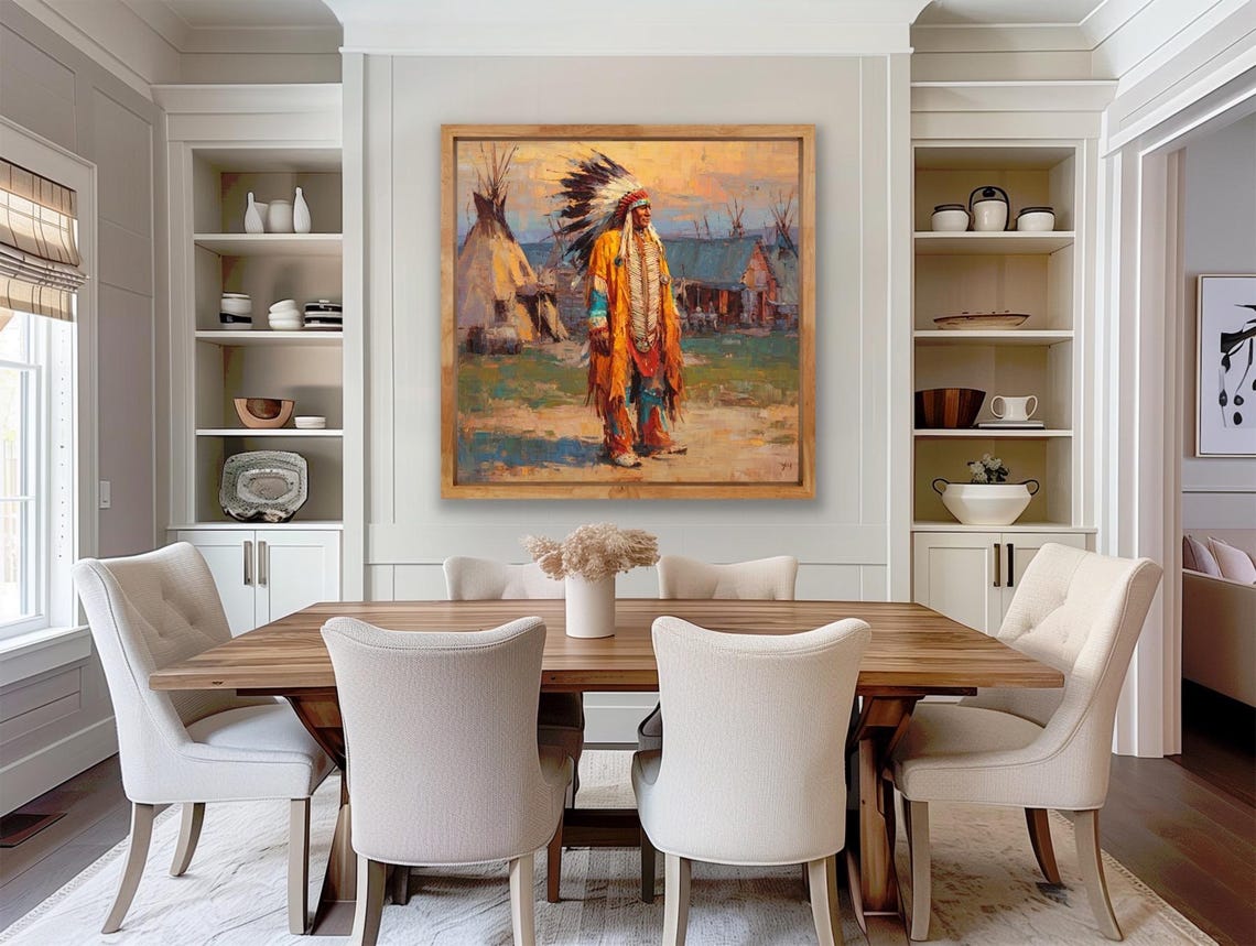 Native American Chief Oil Painting | Western Art on Canvas- 34x34 ...
