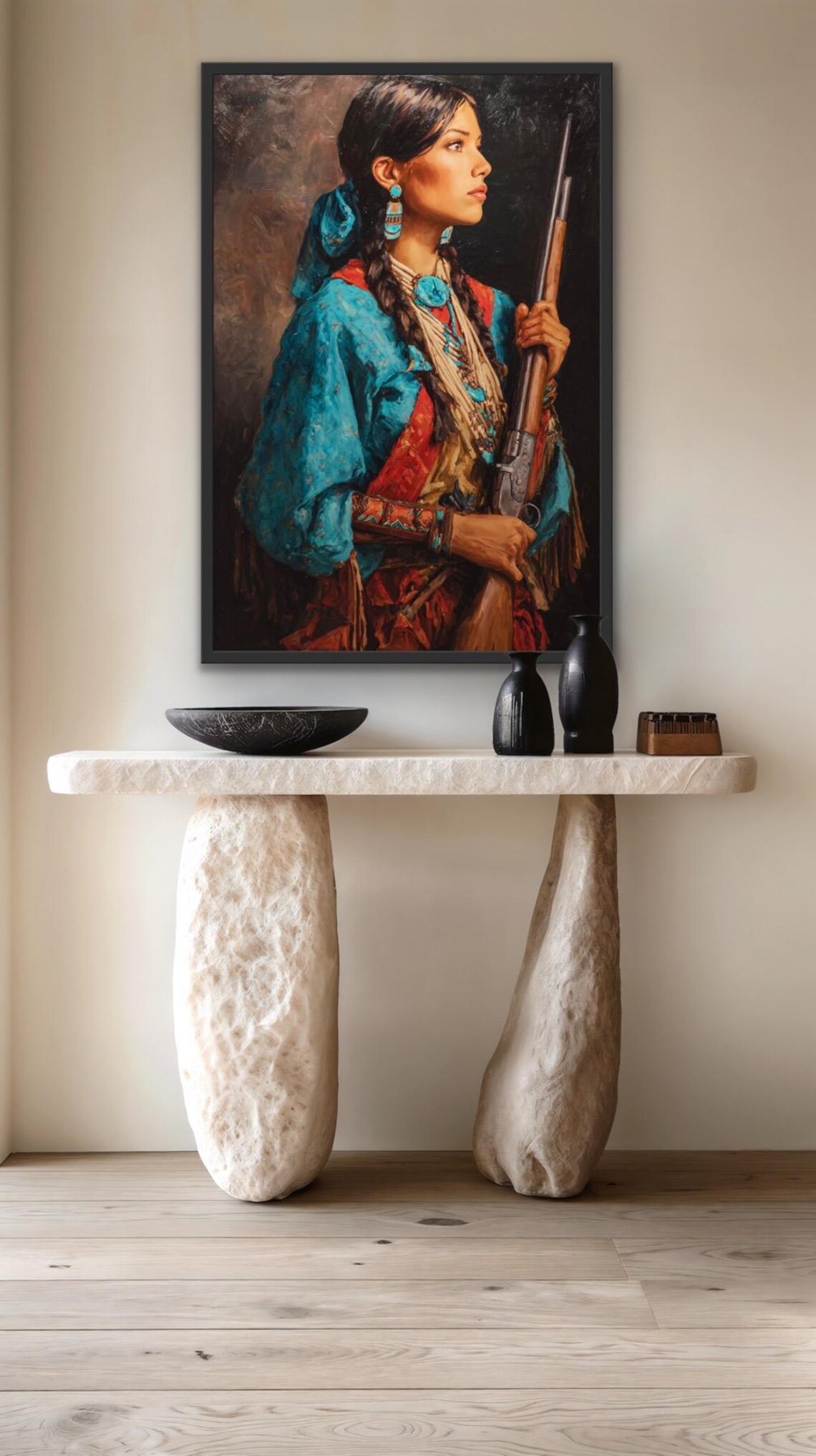 Native American Woman Oil Painting | Southwestern Warrior With Rifle ...