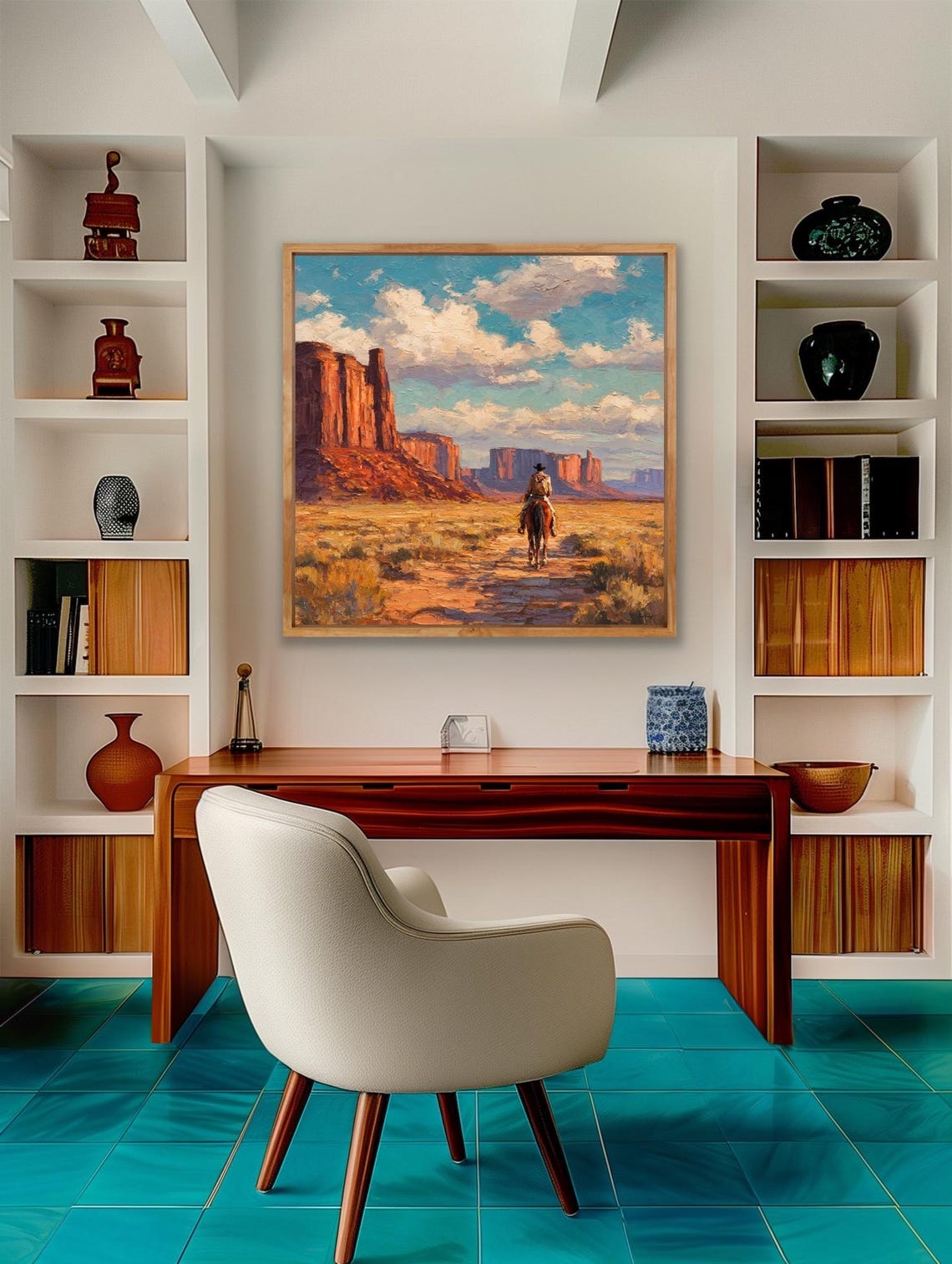 Cowboy Riding in Desert Landscape – Western Oil Painting on Canvas - Etsy