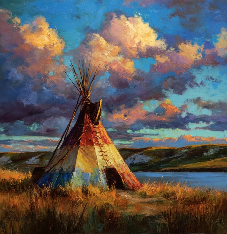 Native American Teepee Oil Painting on Canvas – Southwestern Landscape ...