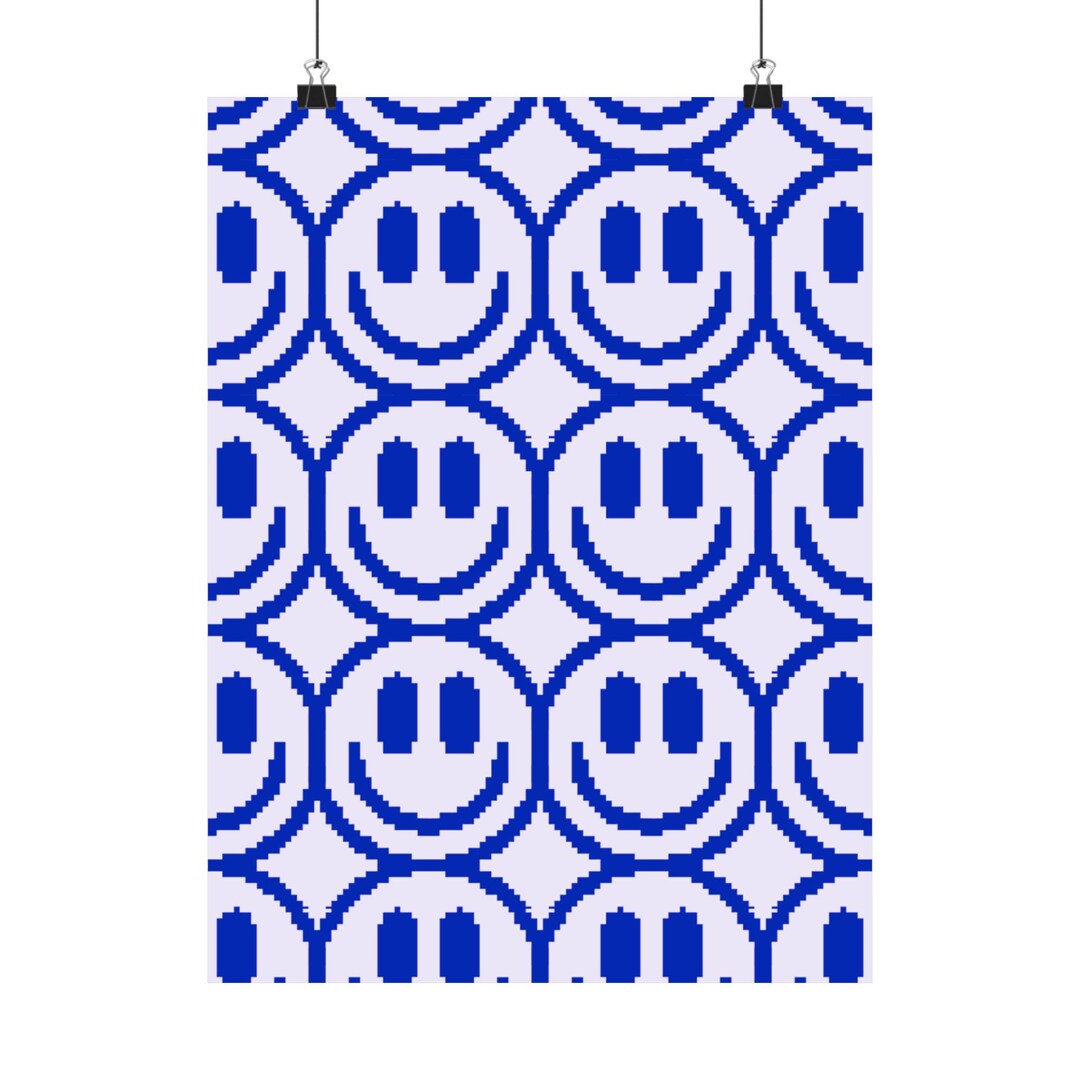 Pixel Art Smiley Face Repeat Print Blue Purple Pixelated Design Matte ...