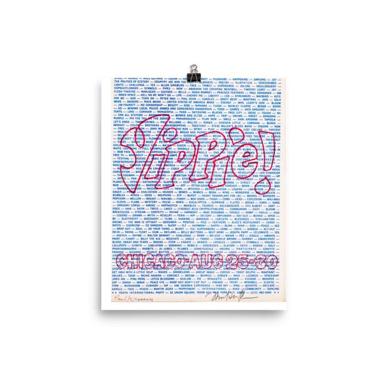 Yippie Vintage Protest Rally March Sign Poster Print August Chicago ...