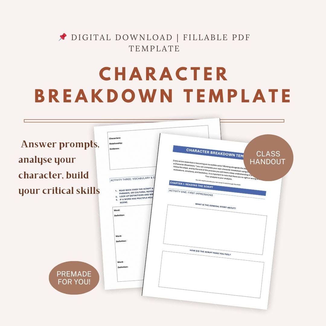 Teach Character Breakdowns Template- Downloadable & Fillable Template ...
