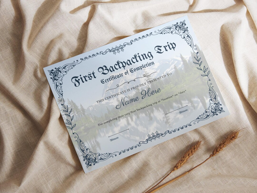 First Backpacking Trip Certificate - Editable Hiking Award, Printable ...