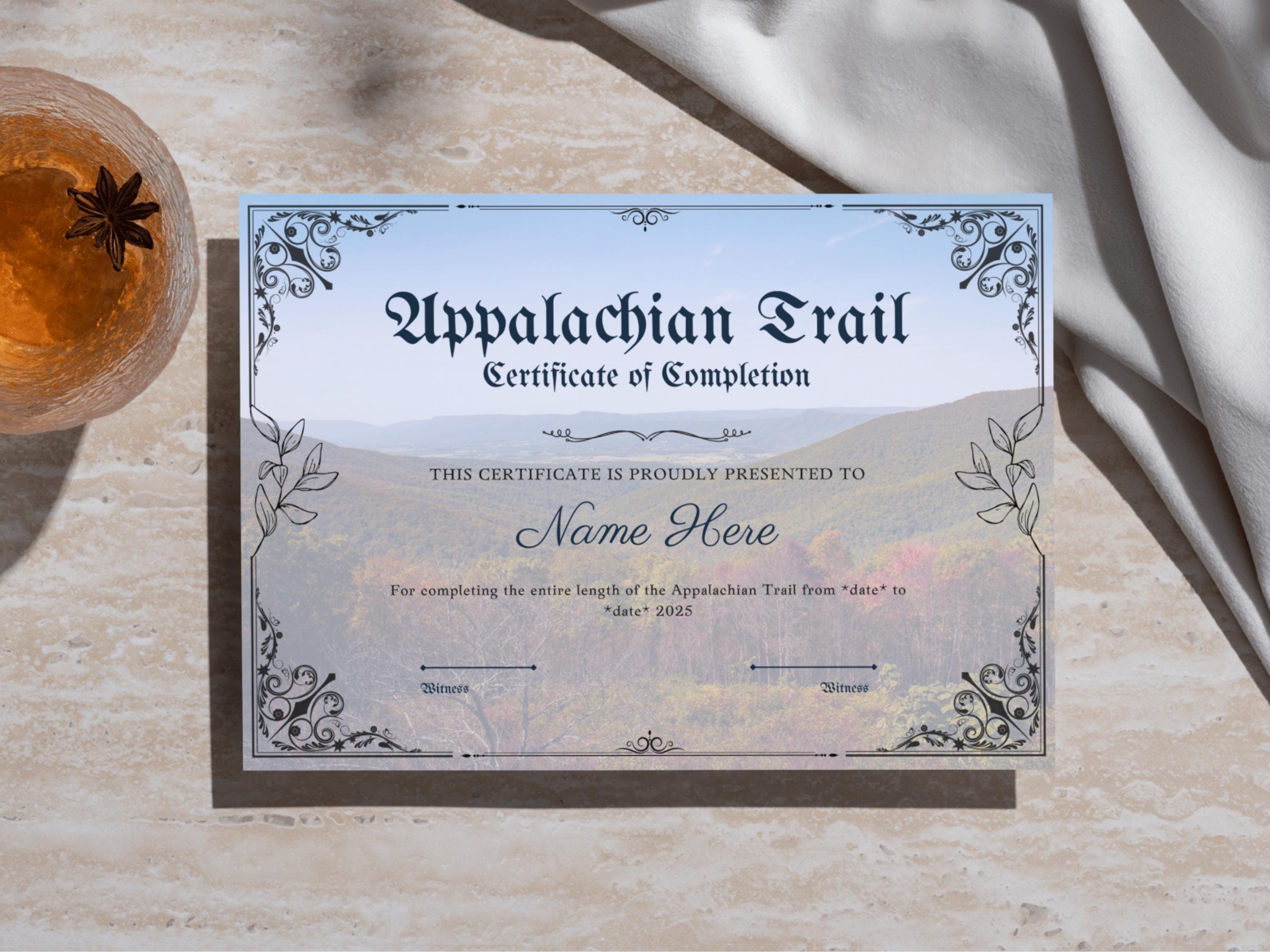 Appalachian Trail Completion Certificate - Printable PDF - Personalized ...