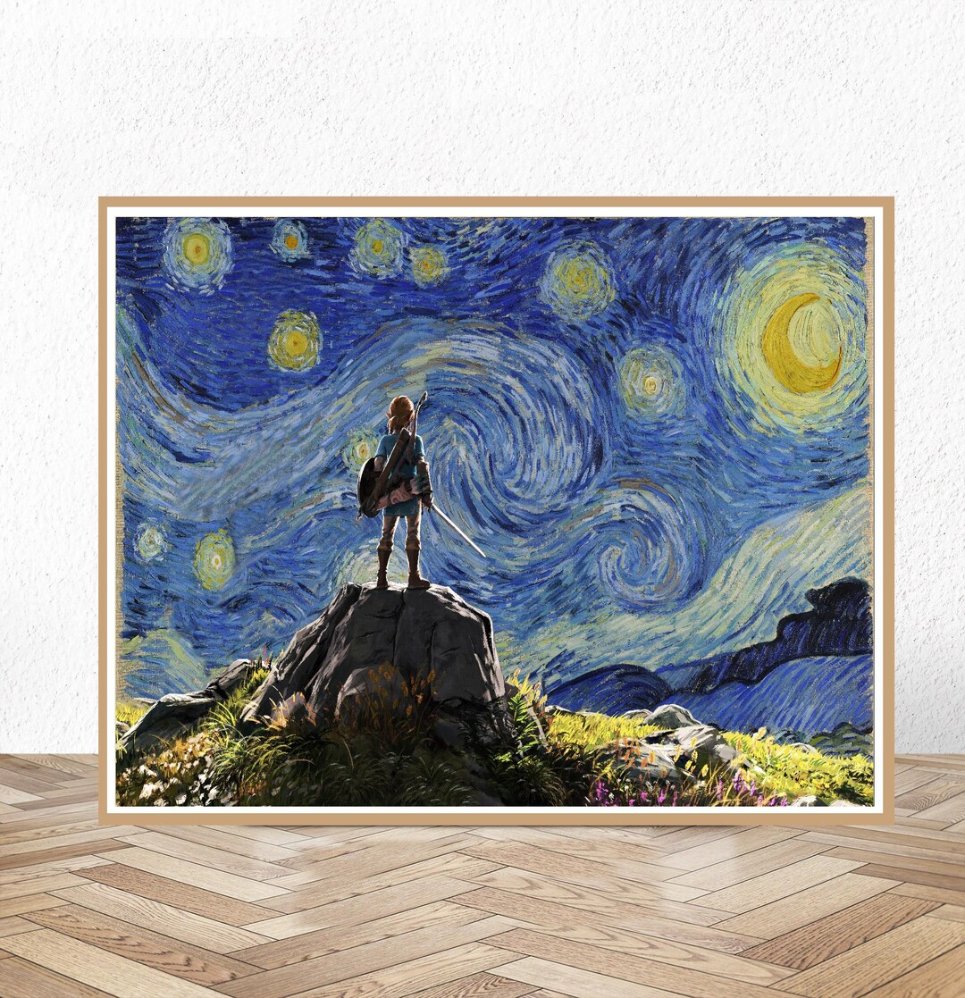 Zelda Starry Night Print: Van Gogh Style Hylian Shield Poster - Etsy