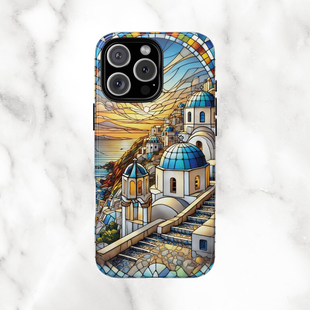 Stained Glass Santorini iPhone Tough Case | Greek Island Sunset Art ...
