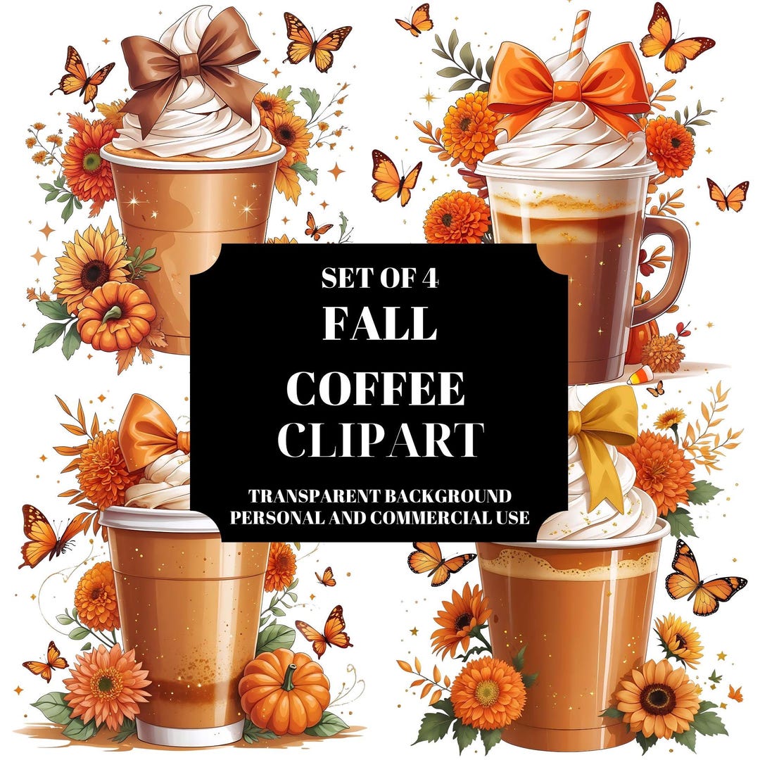 Fall Watercolor Coffee Clipart Set: Floral Drink Designs (digital ...