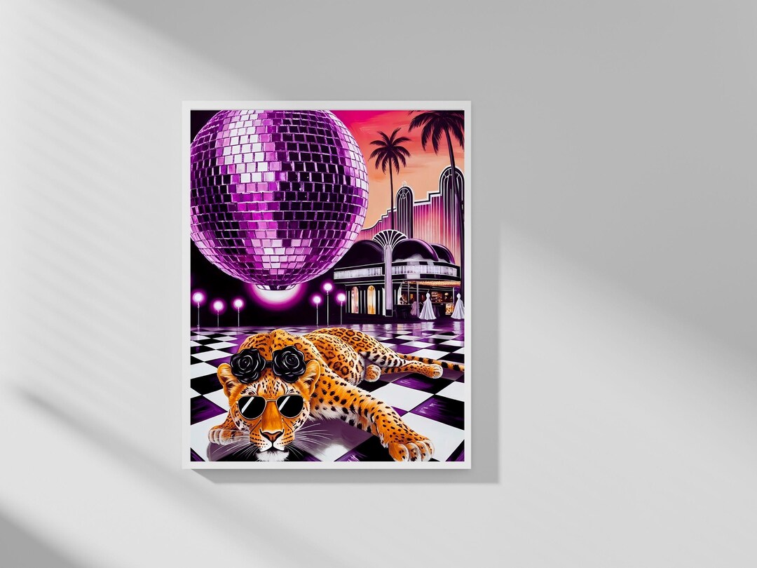 Purple Disco Ball Leopard Print: Retro Maximalist Wall Art (digital ...