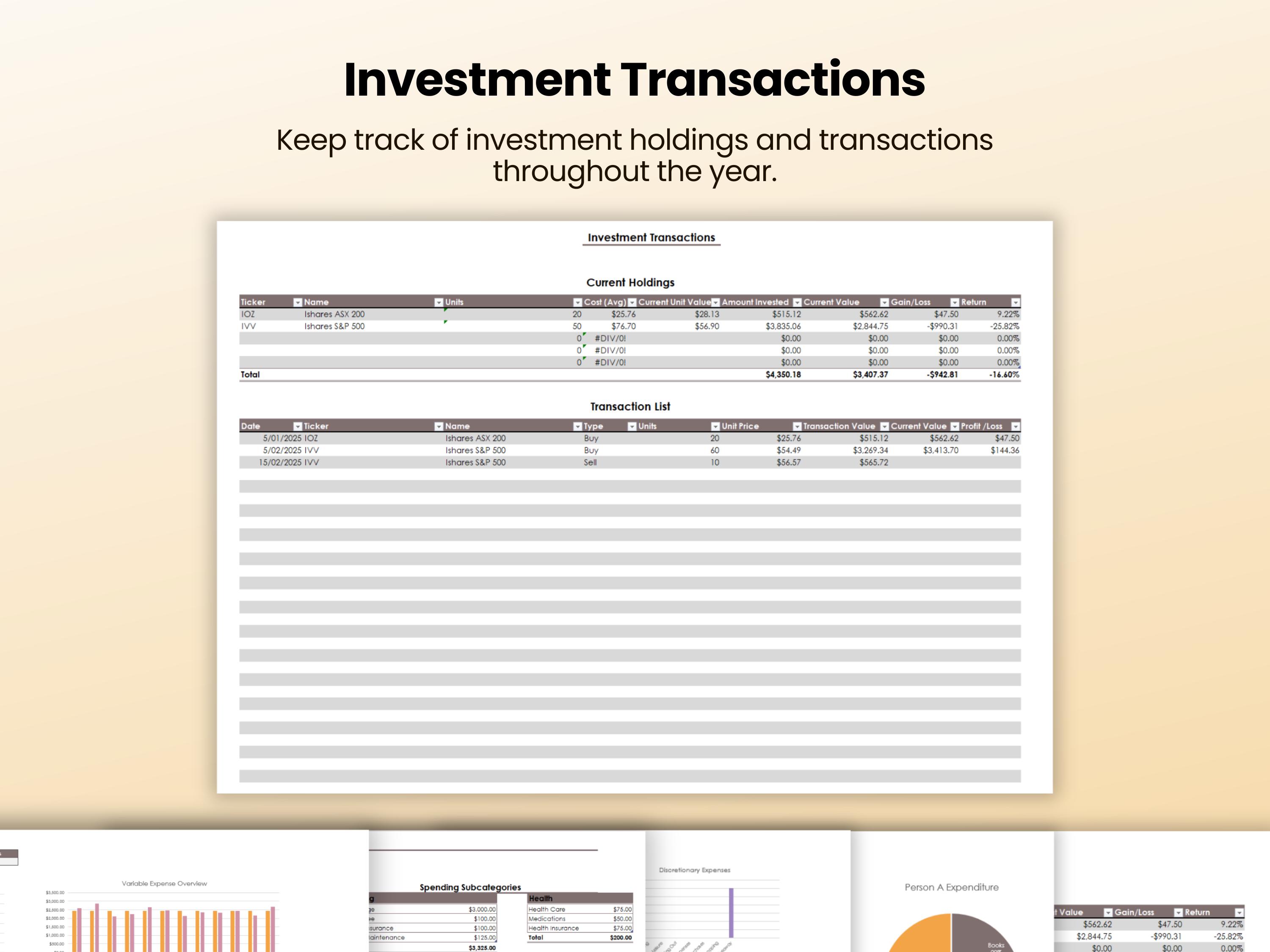 All-in-one Budget Spreadsheet | Expense, Savings and Investment Tracker ...