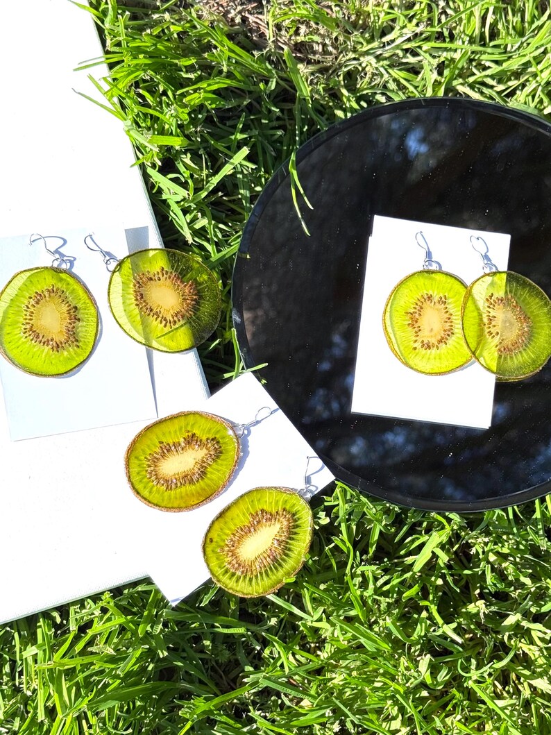 Real Kiwi Fruit Earrings: Handmade Pressed Fruit Jewelry - Etsy