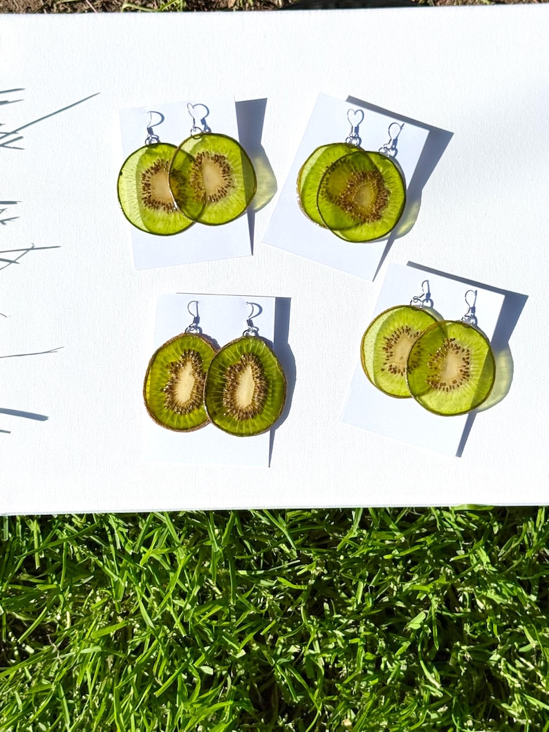 Real Kiwi Fruit Earrings: Handmade Pressed Fruit Jewelry - Etsy