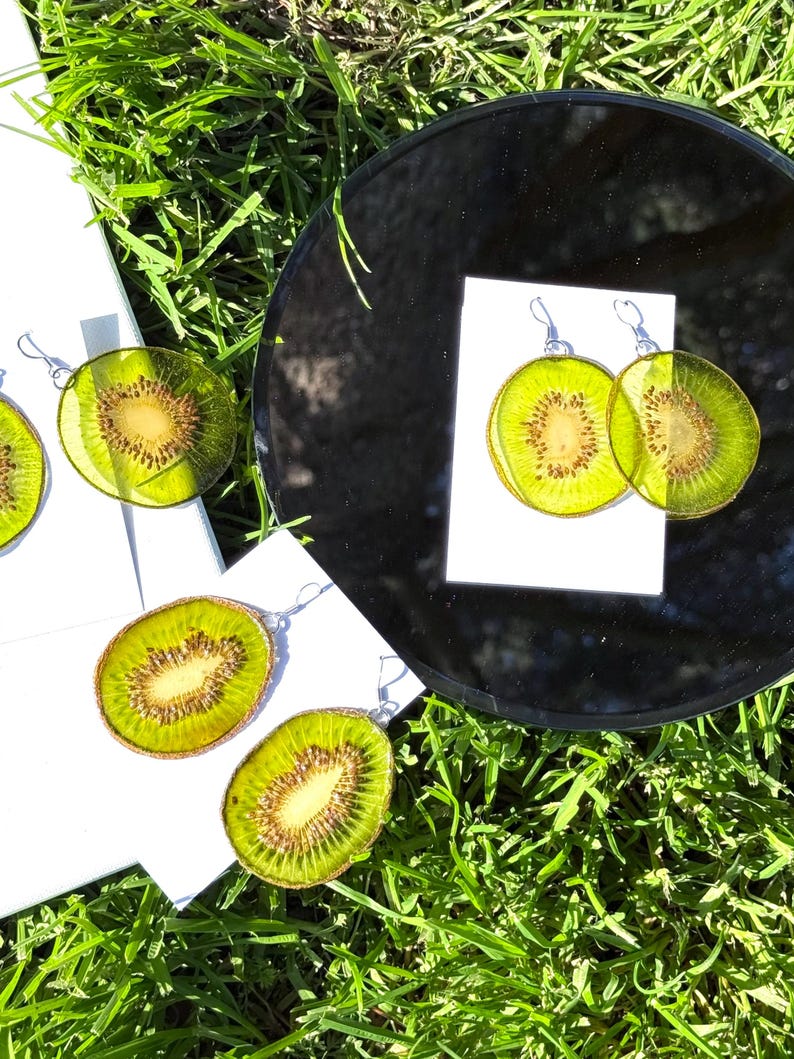 Real Kiwi Fruit Earrings: Handmade Pressed Fruit Jewelry - Etsy