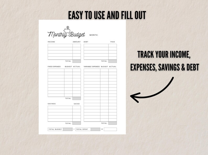 Monthly Budget Planner Printable Income Expense Tracker Savings Debt ...