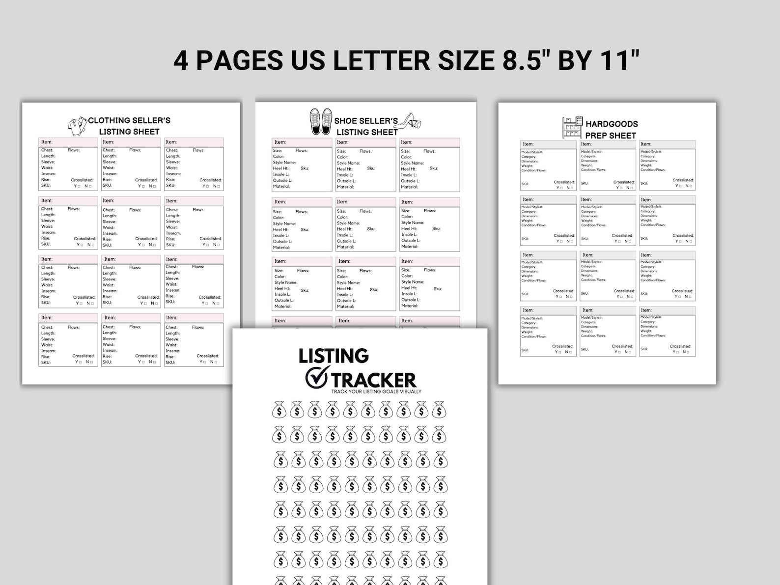 Reseller Listing Template Bundle Clothing Shoe & Hard Goods Measurement ...