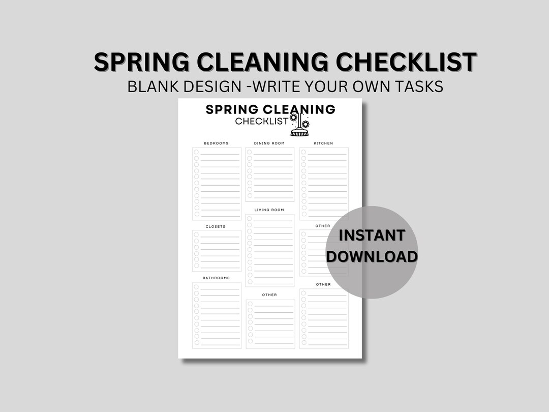Spring Cleaning Checklist Blank Printable PDF Household Chore List ...