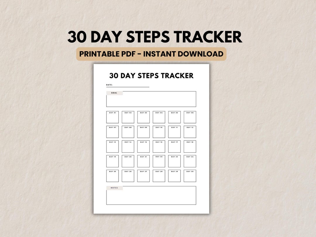 30 Day Step Tracker Printable, Daily Walking Log, Monthly Steps Tracker ...