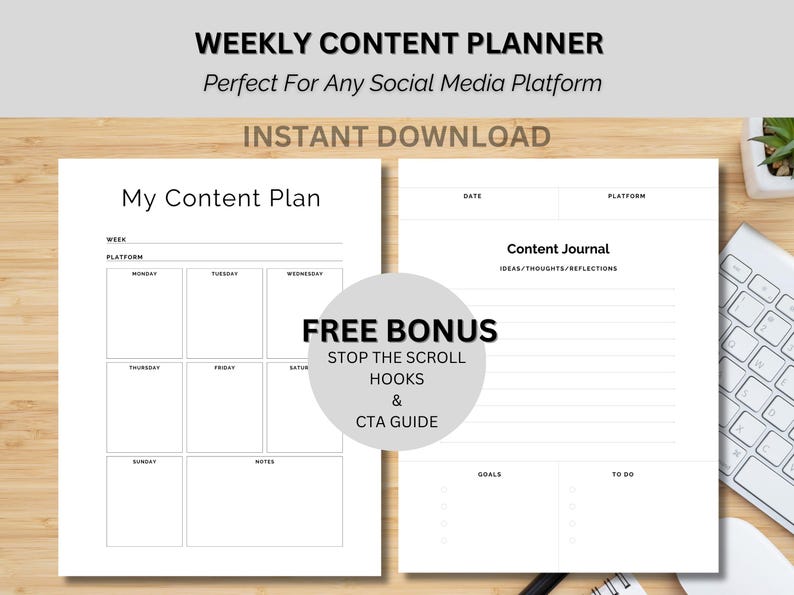 Weekly Content Planner Printable Social Media Calendar Content Creator ...