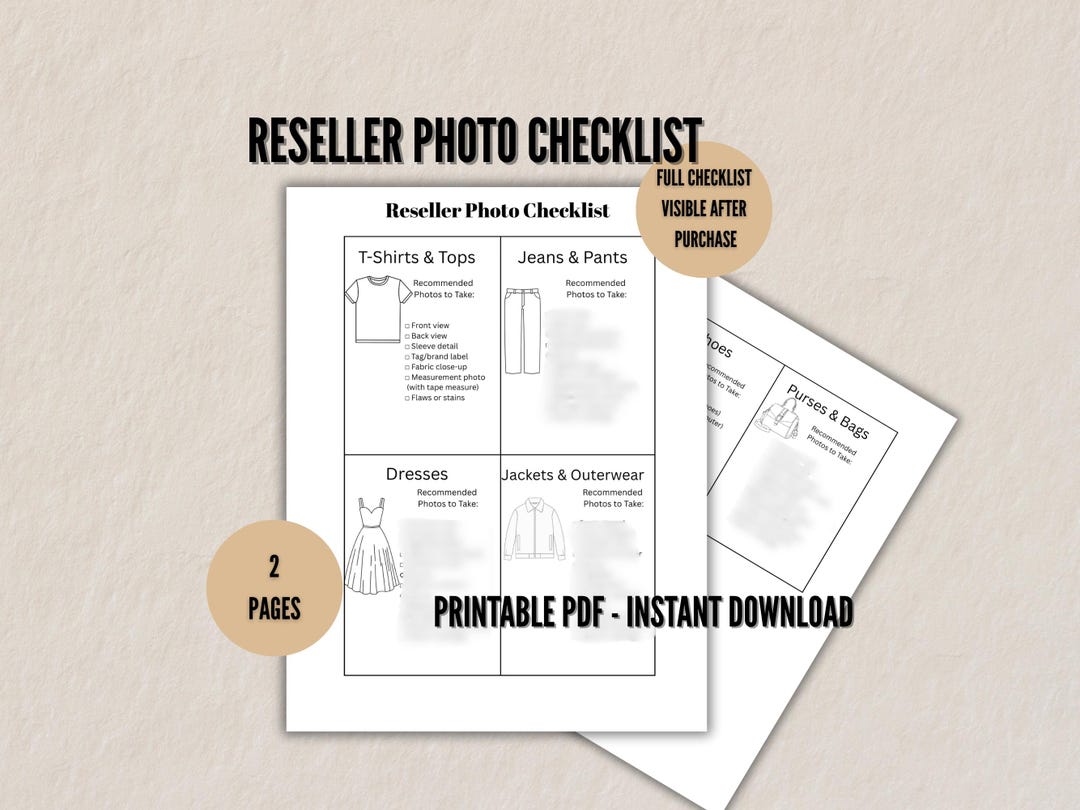 Reseller Photo Checklist Printable Clothing Photography Guide for Ebay ...