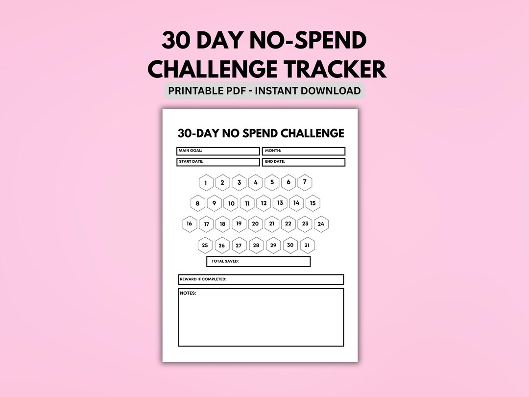 30 Day No Spend Challenge Printable, No Spend Tracker, Monthly Savings ...