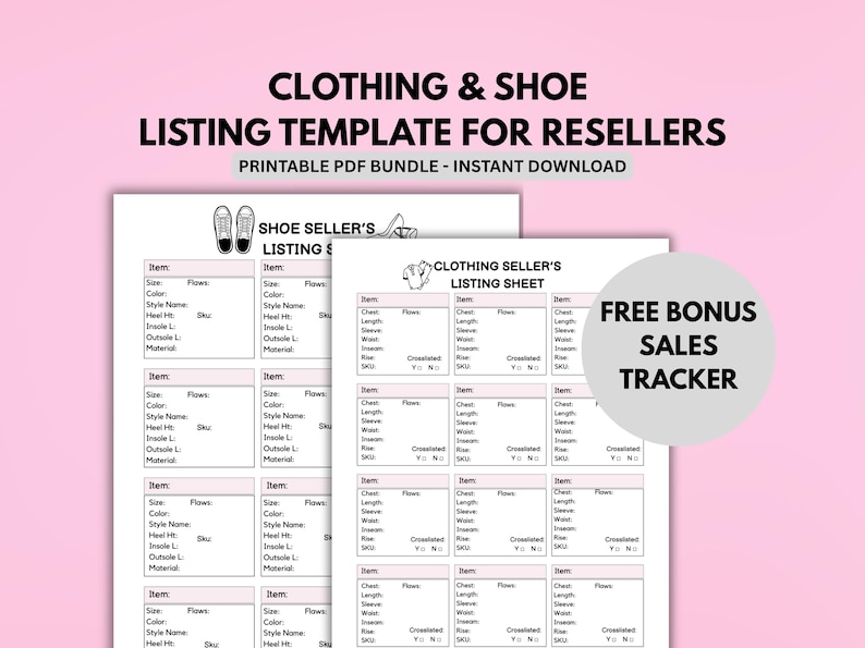 Resellers Clothing Shoe Measurements Template Bundle Printable PDF for ...
