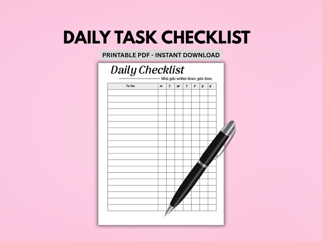 Daily Task Checklist Printable, Minimalist To-do List, Weekly Task ...