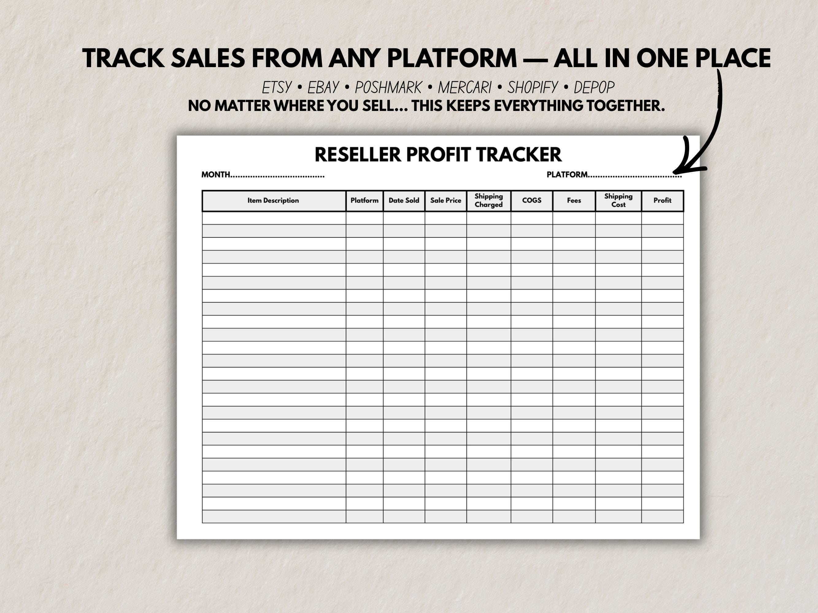 Reseller Profit Tracker Printable, Sales Fees & Shipping Tracking Sheet ...
