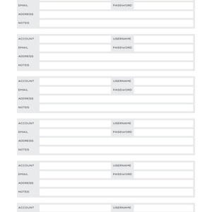 Password Tracker Printable PDF Account Information Log Sheet Website ...