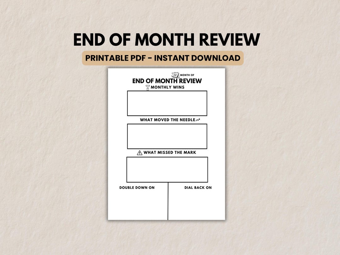 Monthly Reflection Printable, End of Month Review Planner Page, Month ...