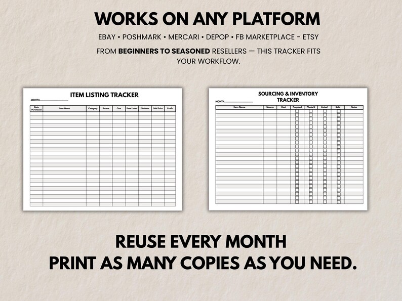 Reseller Tracker Printable, Inventory & Listing Tracker, Sourcing Log ...