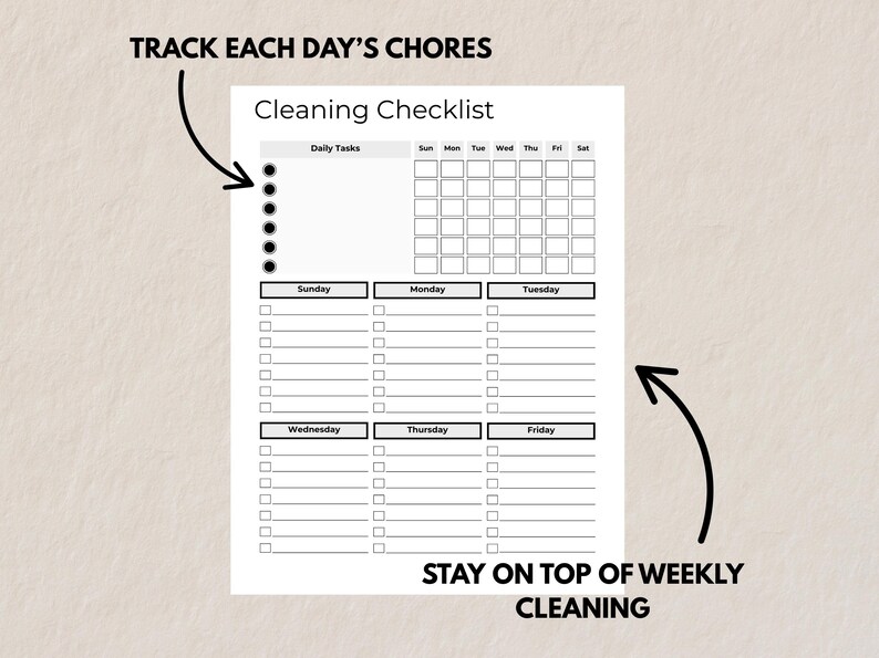 Cleaning Checklist Printable Blank Daily & Weekly Chore Chart ...