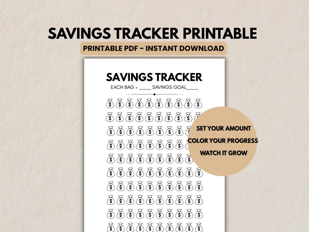 Savings Tracker Printable Fill-in Money Goal Chart Visual Finance ...