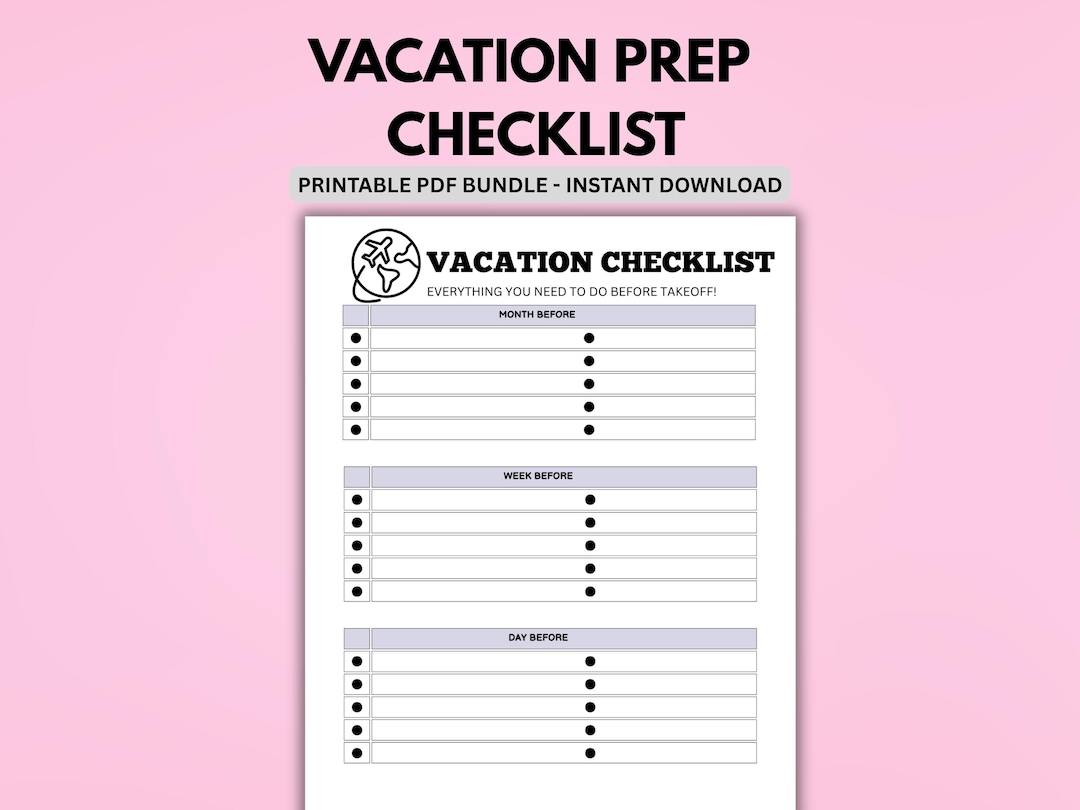 Vacation Prep Checklist Printable, Travel Planning Packing List PDF ...