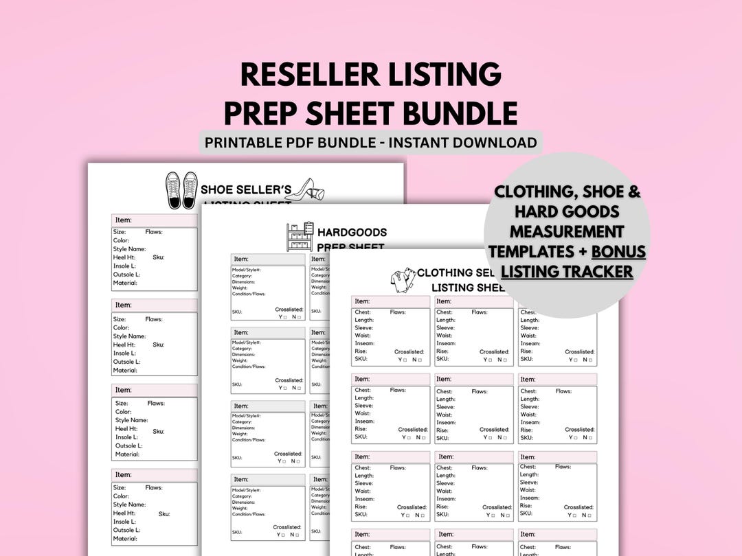 Reseller Listing Template Bundle Clothing Shoe & Hard Goods Measurement ...