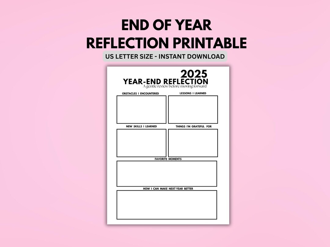 End of Year Reflection Printable, Year in Review Worksheet, Yearly ...