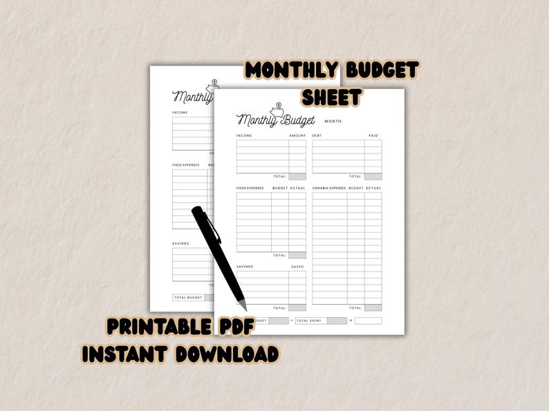 Monthly Budget Planner Printable Income Expense Tracker Savings Debt ...