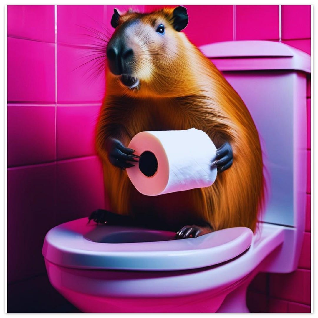 Capybara on Toilet Fine Art Poster - Funny Home Decor - Giclée Print ...