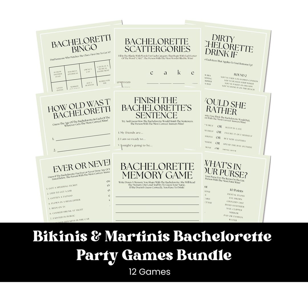 Bikinis and Martinis Bachelorette Party Games Bundle Tinis and Kinis ...