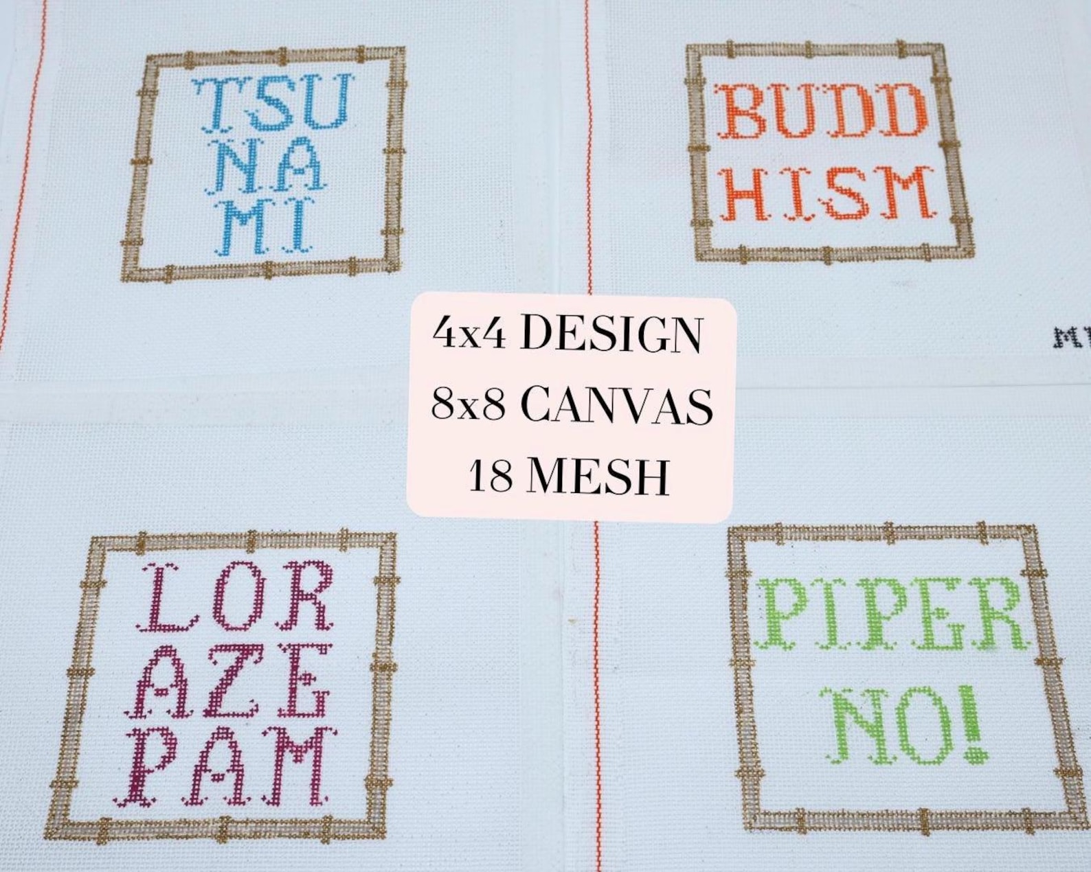 Piper No! White Lotus | Hand-painted Needlepoint Canvas | 18 Mesh ...