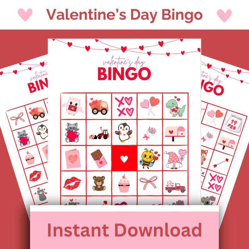 Valentine's Day Bingo - Valentines Game Instant Download - 50 Bingo ...