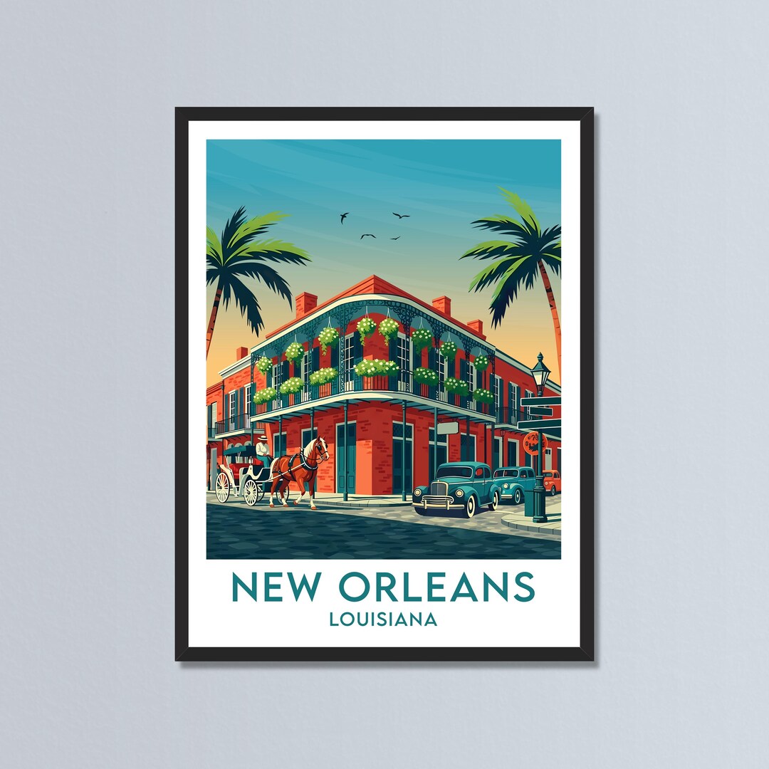 New Orleans Louisiana Travel Poster Louisiana Wall Art Retro French ...
